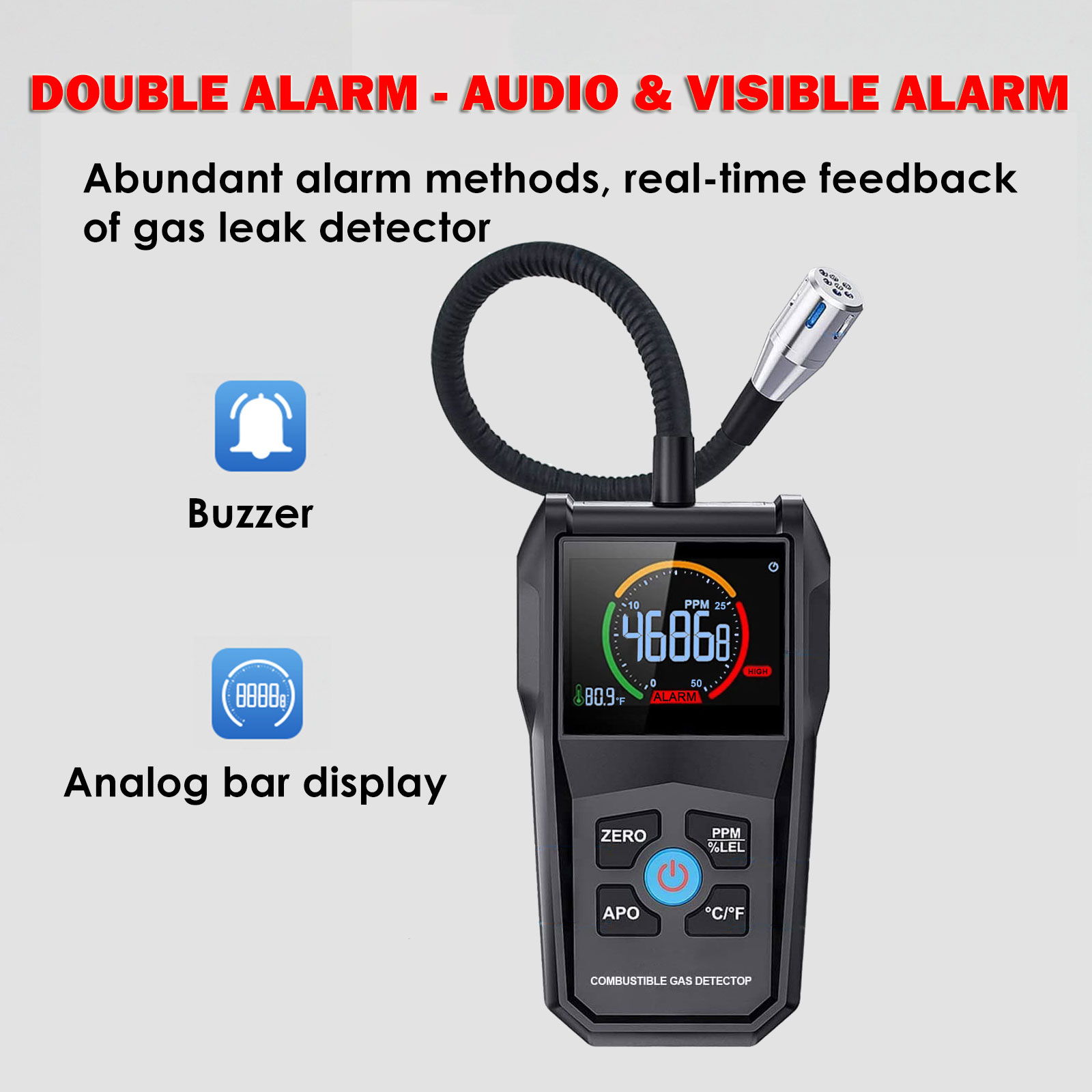 Gas Leak Detector Portable Flammable Gas Sniffer Combustible Natural ...