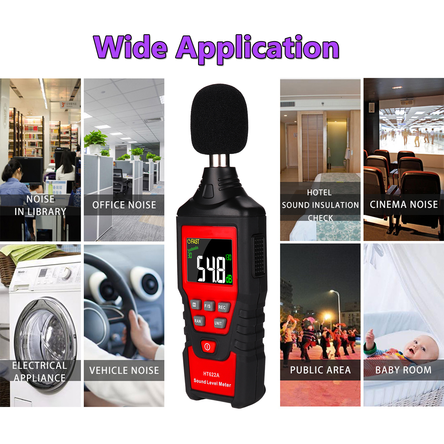 Decibel Meter Digital Sound Level Meter 30-130dB(A) Range with Max/Min ...