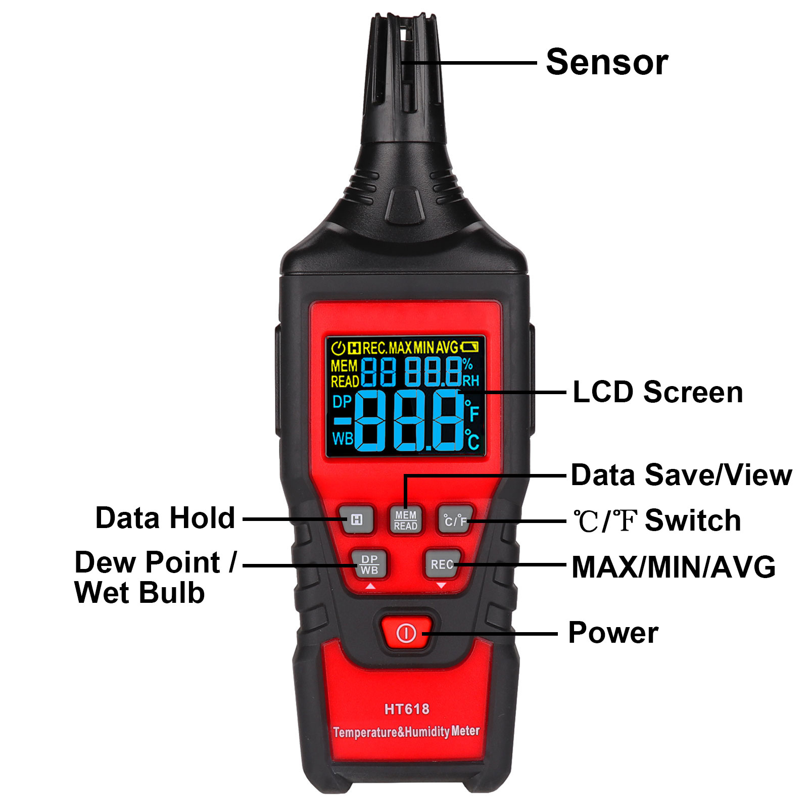 Digital Temperature Humidity Meter Dew Point Wet Bulb Temperature ...
