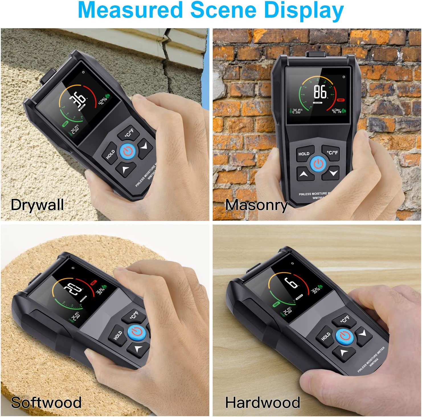 Pinless Wood Moisture Meters - Drywall Digital Moisture Meter Handheld ...