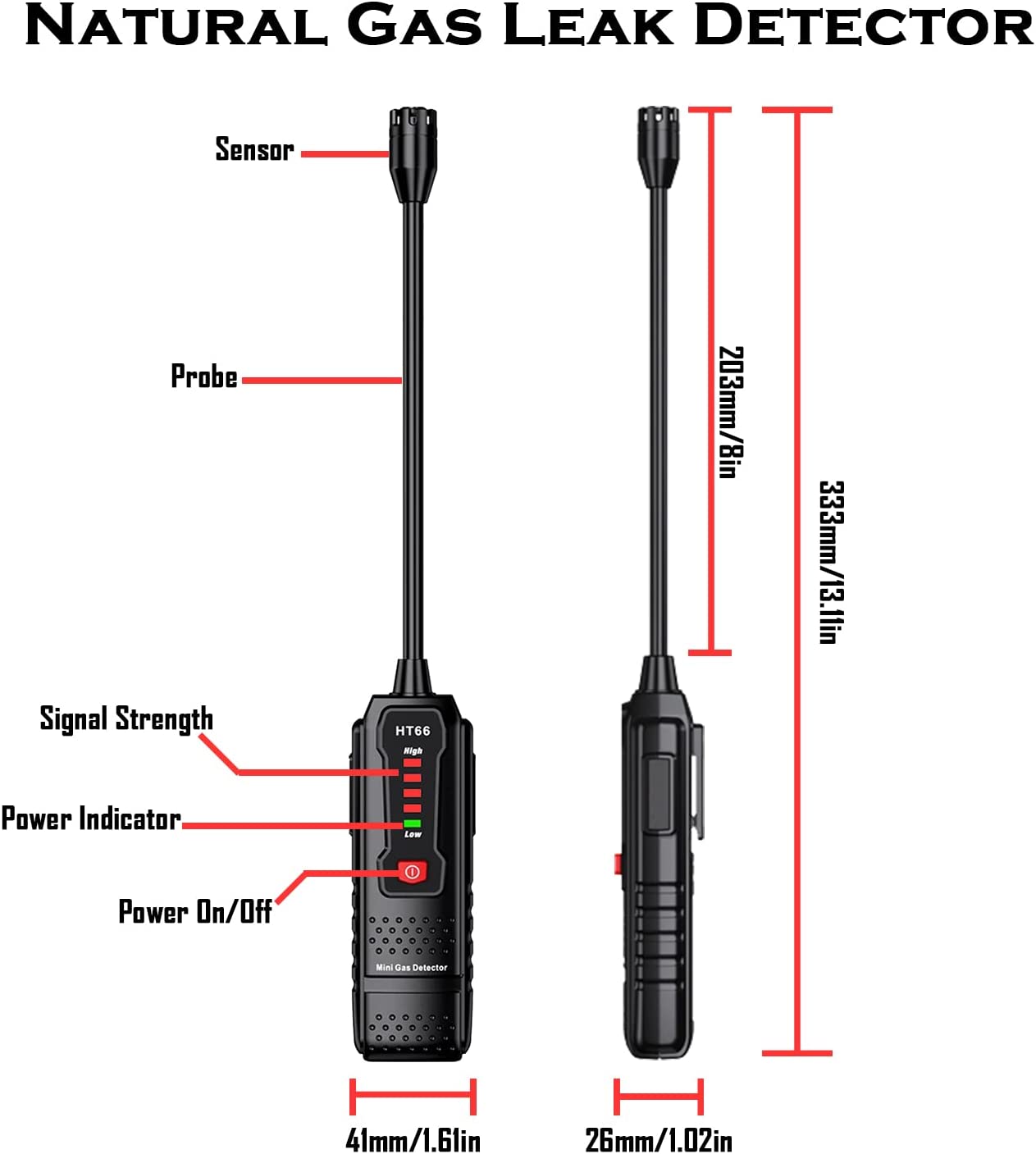 Gas Leak Detector - Portable Handheld Natural Gas Sniffer with 8-inch ...