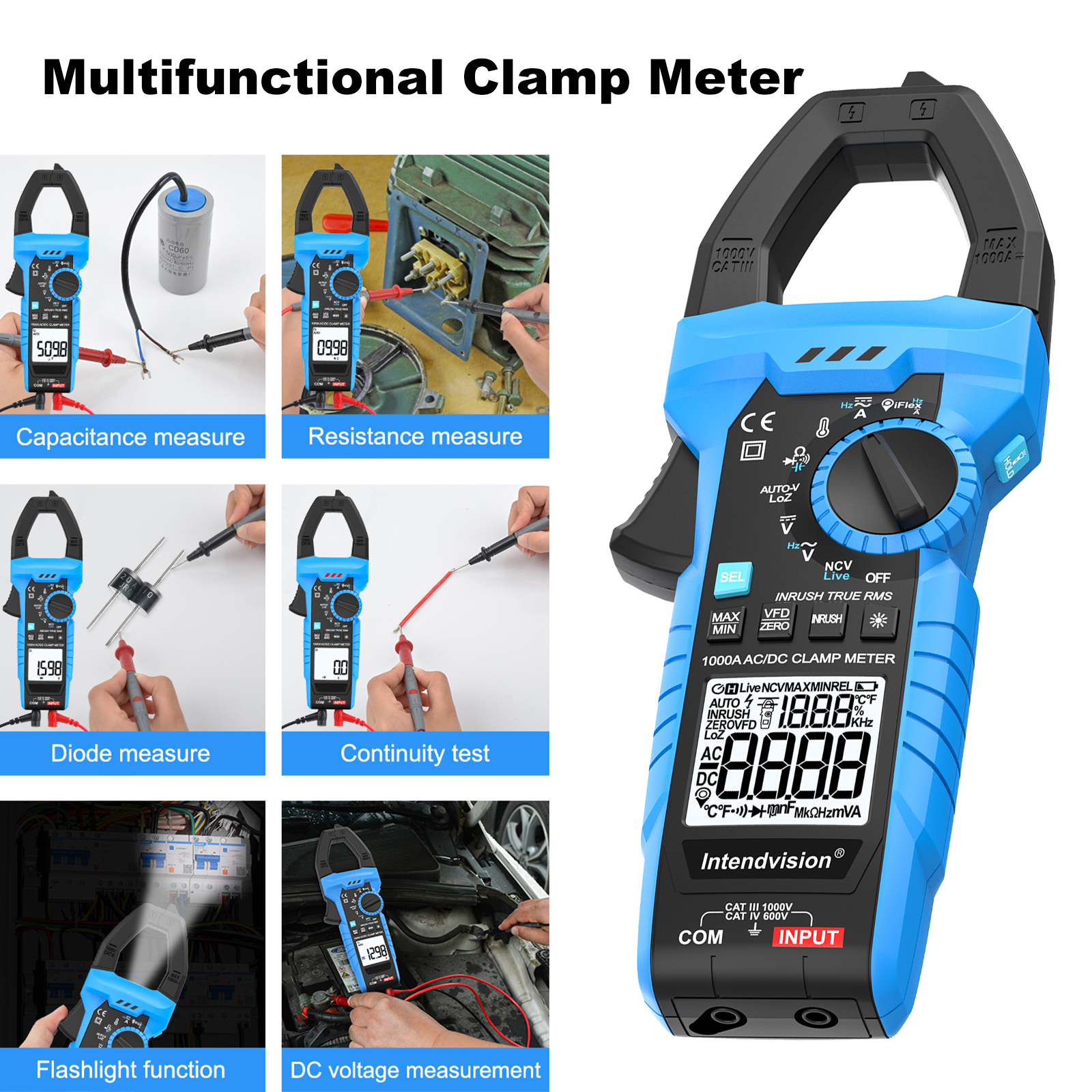 Inrush Current Meter 1000A Digital Clamp Meter AC/DC Current Volt Amp ...