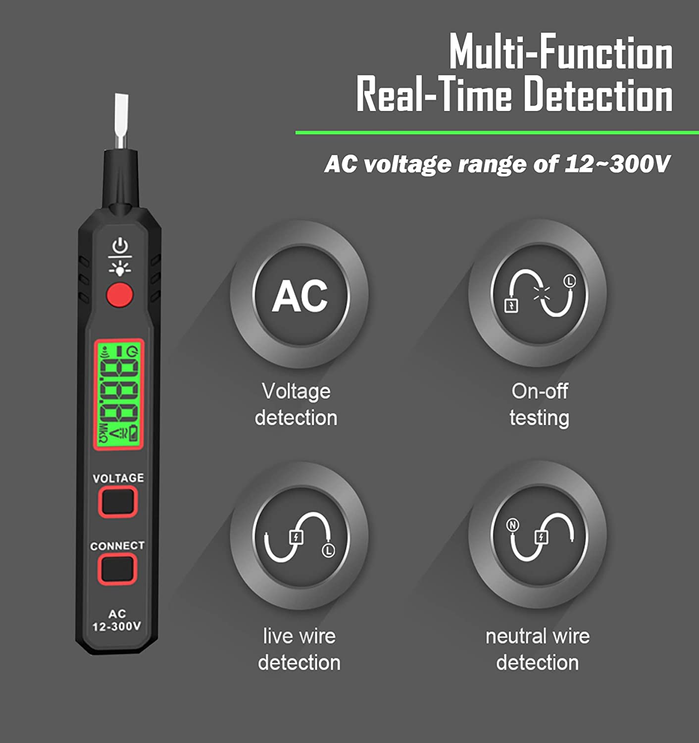 AC Voltage Tester 12~300V, 50/60HZ Electrical Screwdriver LCD Display ...