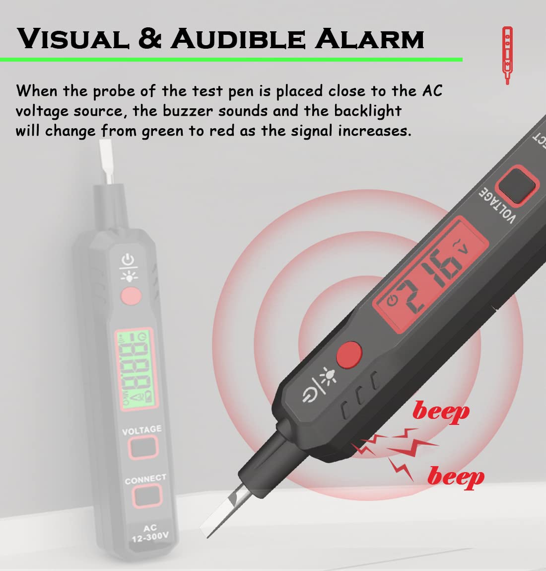AC Voltage Tester 12~300V, 50/60HZ Electrical Screwdriver LCD Display ...