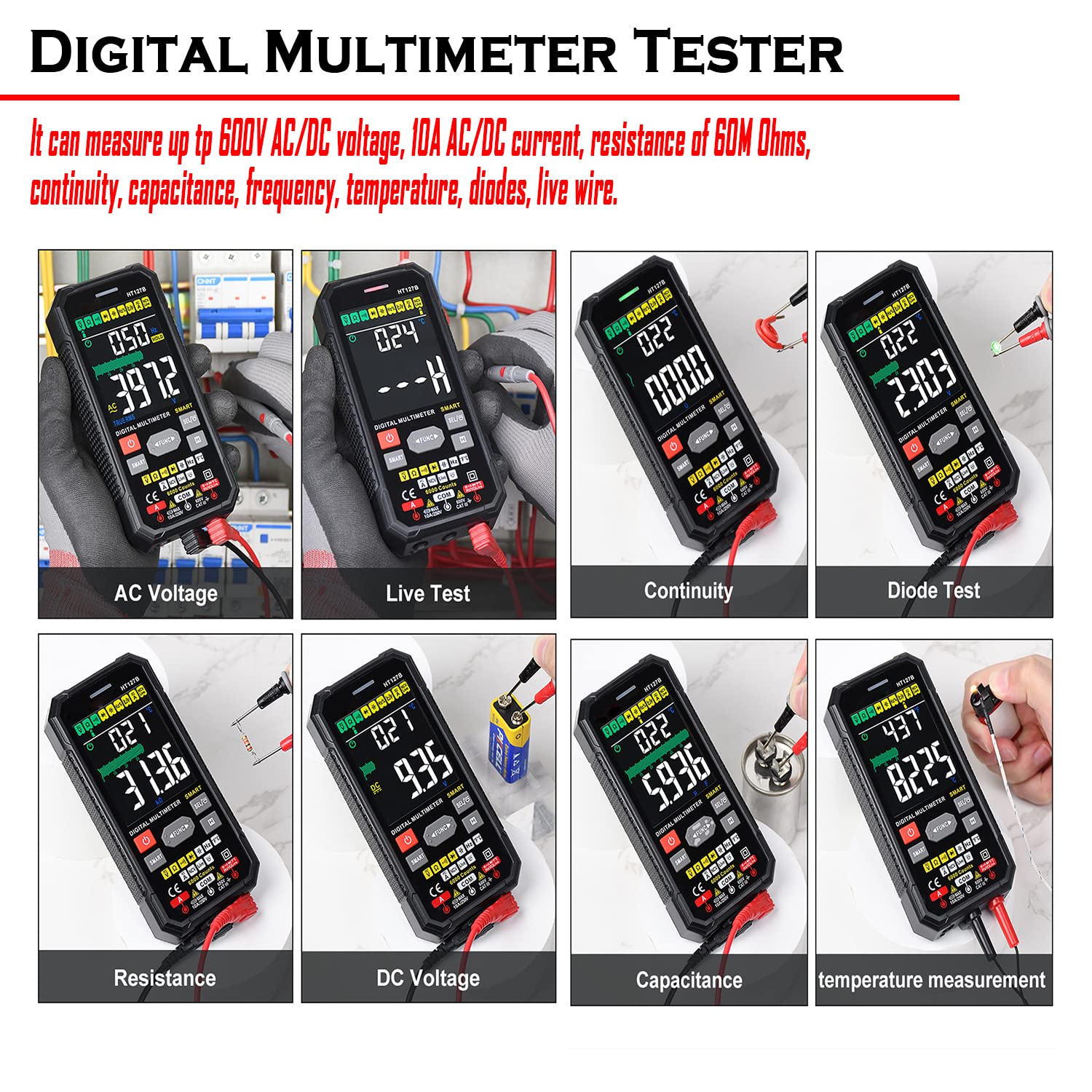 TRUE-RMS Smart Digital Multimeter Tester Voltmeter for Electrical ...