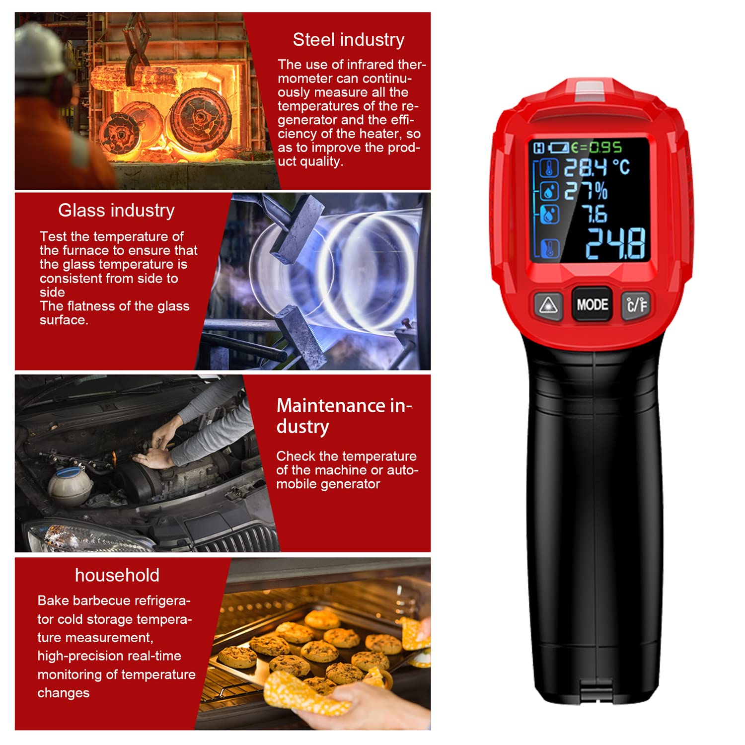 Infrared Thermometer Laser Temperature Meter -50-800℃ Non-contact ...