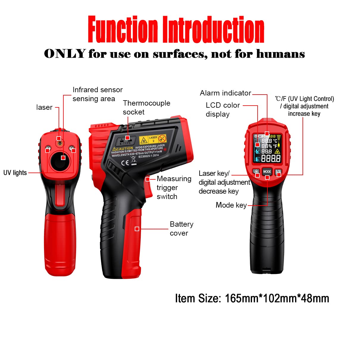 Infrared Thermometer Laser Temperature Meter -50-800℃ Non-contact ...