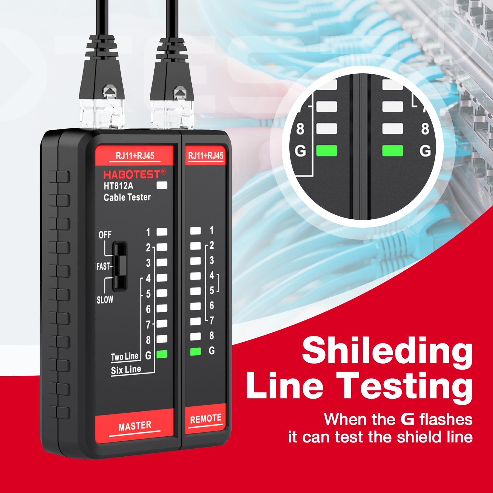 HT812A Network Cable Tester with RJ45 RJ11 Port, Ethernet Cable Tester ...