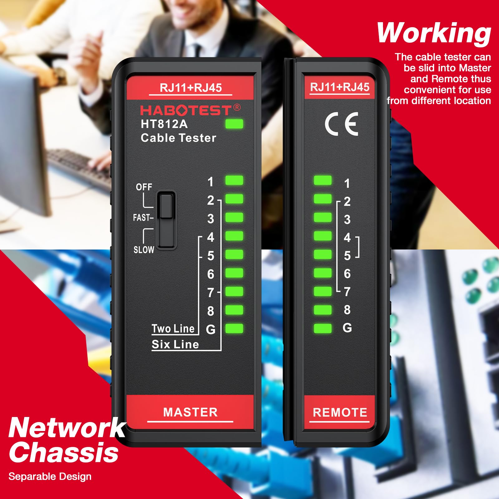 HT812A Network Cable Tester with RJ45 RJ11 Port, Ethernet Cable Tester ...