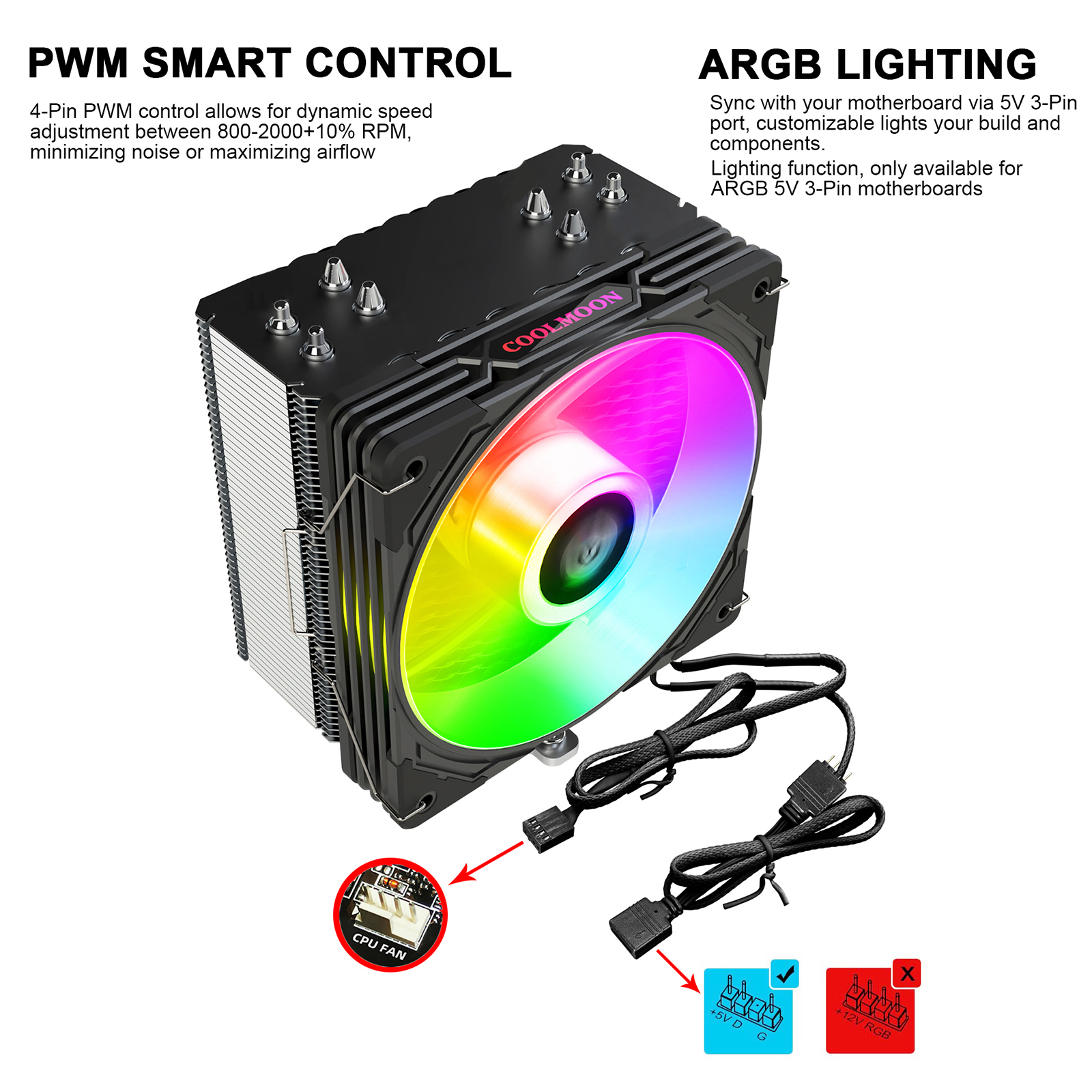 Air CPU Cooler ARGB Cooling Fan 4 Copper Heat Pipes CPU Radiator 120mm ...