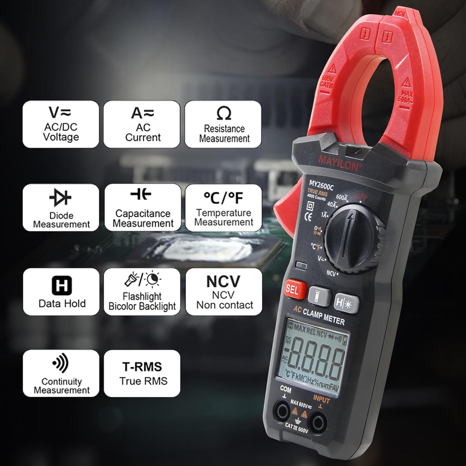 Digital Clamp Meter AC 600A Amp Meter 4000 Counts Multimeter Voltage ...
